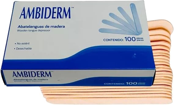 Abatelenguas de madera, caja con 100 piezas. [AMBIDERM]